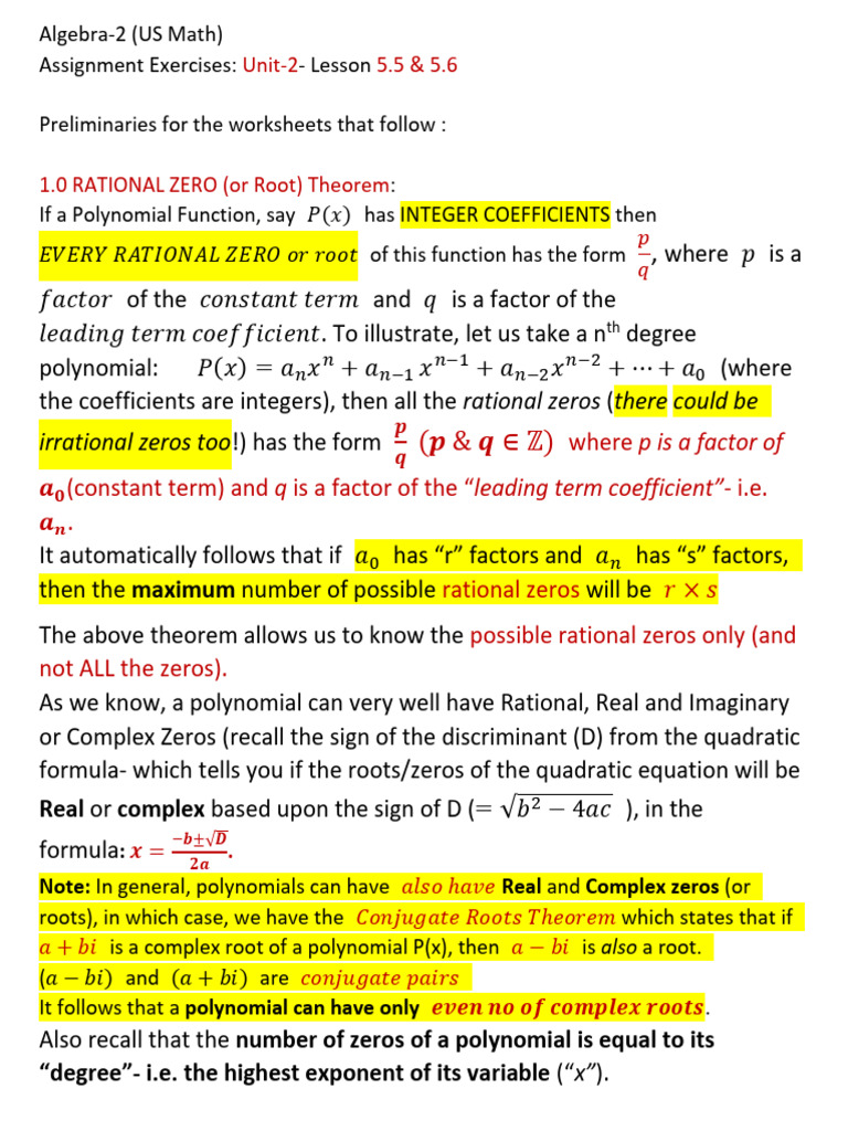 Alg-2 Roots of Polynomials-Theorems, Exercises | PDF | Factorization ...