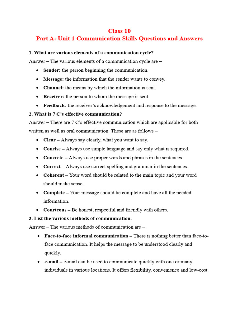 Unit 1 Communication Skills Q&a | PDF | Communication | Nonverbal Communication