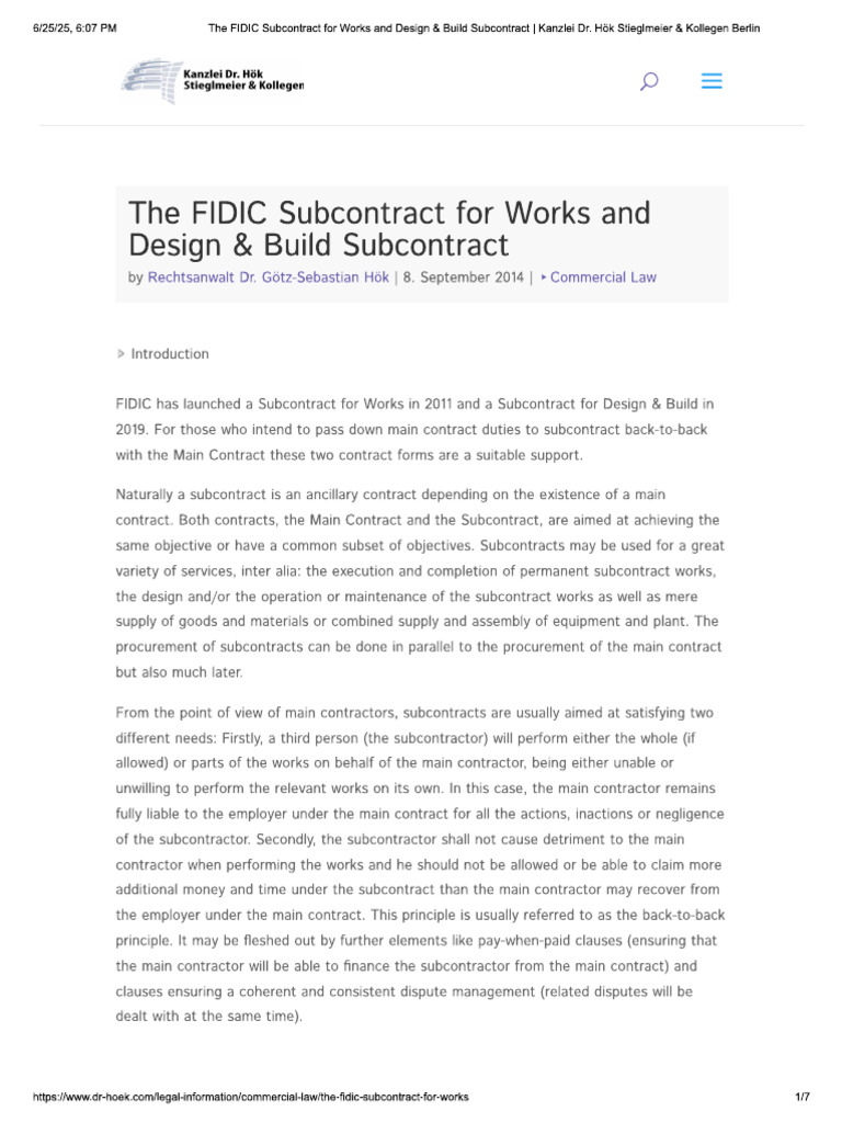 3 - Articale - The FIDIC Subcontract For Works and Design & Build ...