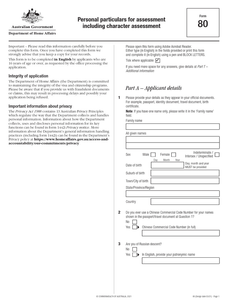 Form 80. Personal Particulars | PDF | Identity Document | Travel Visa
