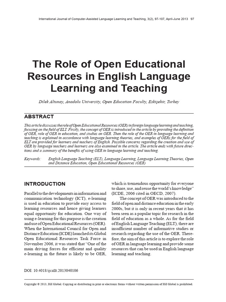 The Role of Open Educational Resources in English Language Learning and Teaching | PDF ...