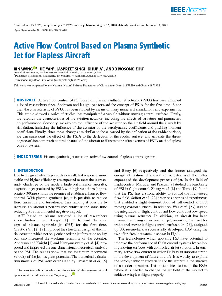 Active Flow Control Based On Plasma Synthetic Jet For Flapless Aircraft ...