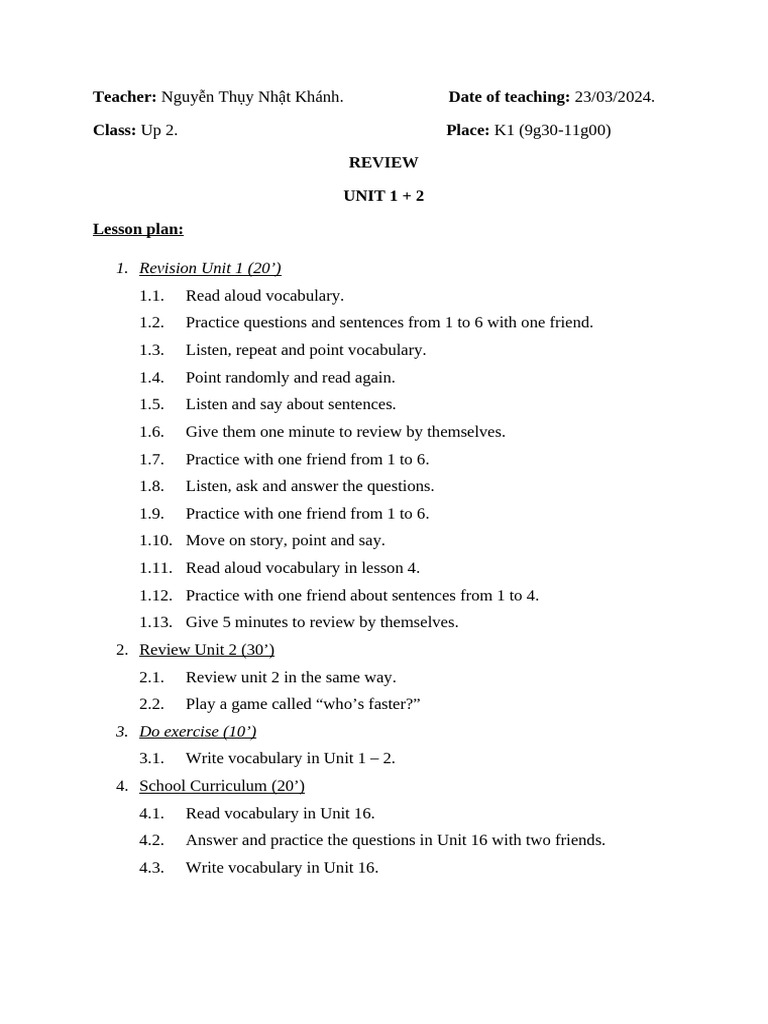 Review Unit 1 + 2 - Up 2 (23-03) | PDF