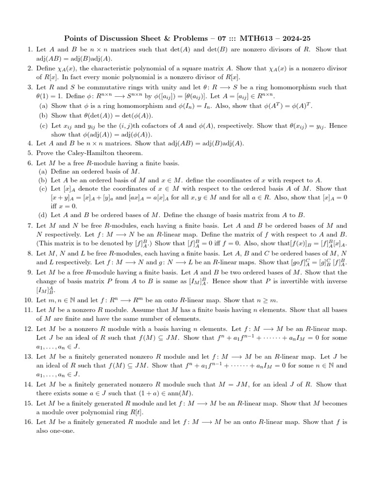 Pods 07 MTH613 2024 25 | PDF | Ring (Mathematics) | Algebraic Structures