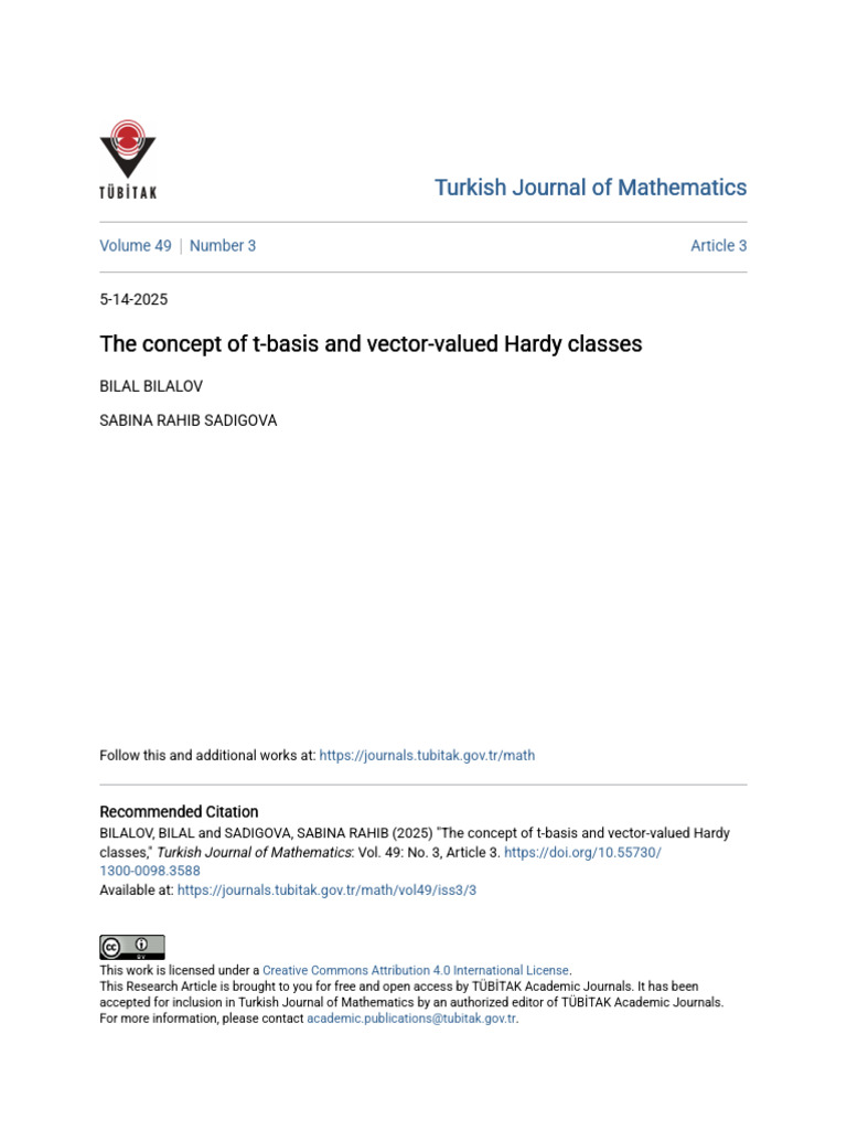The Concept of T-Basis and Vector-Valued Hardy Classes | PDF | Mathematical Concepts ...