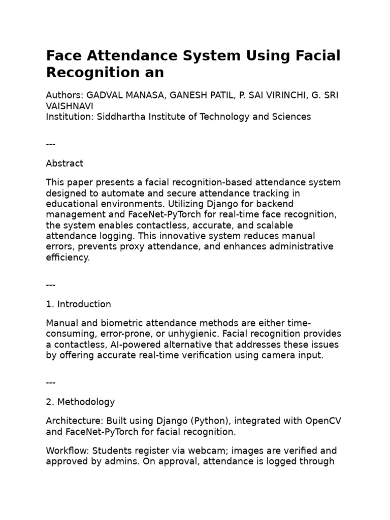 Face Attendance System Using Facial Recognition An | PDF | Information ...