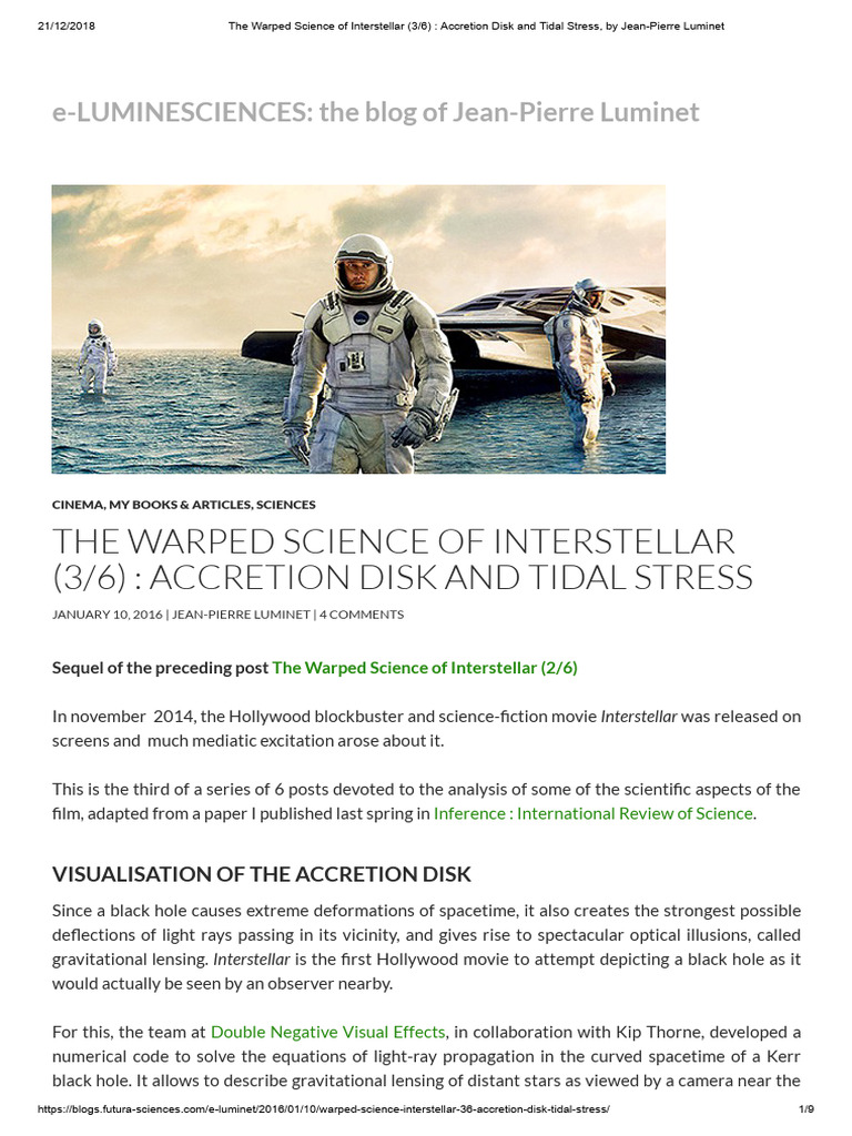 The Warped Science of Interstellar (3 - 6) - Accretion Disk and Tidal ...