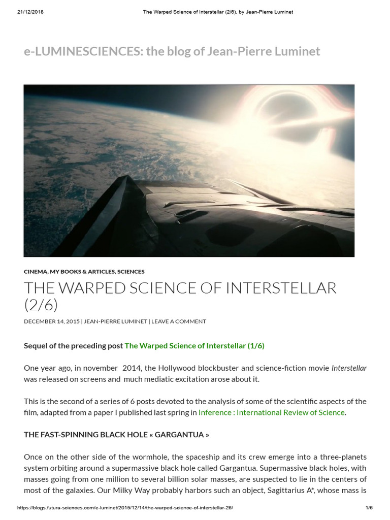 The Warped Science of Interstellar (2 - 6), by Jean-Pierre Luminet | PDF | Black Hole | Milky Way