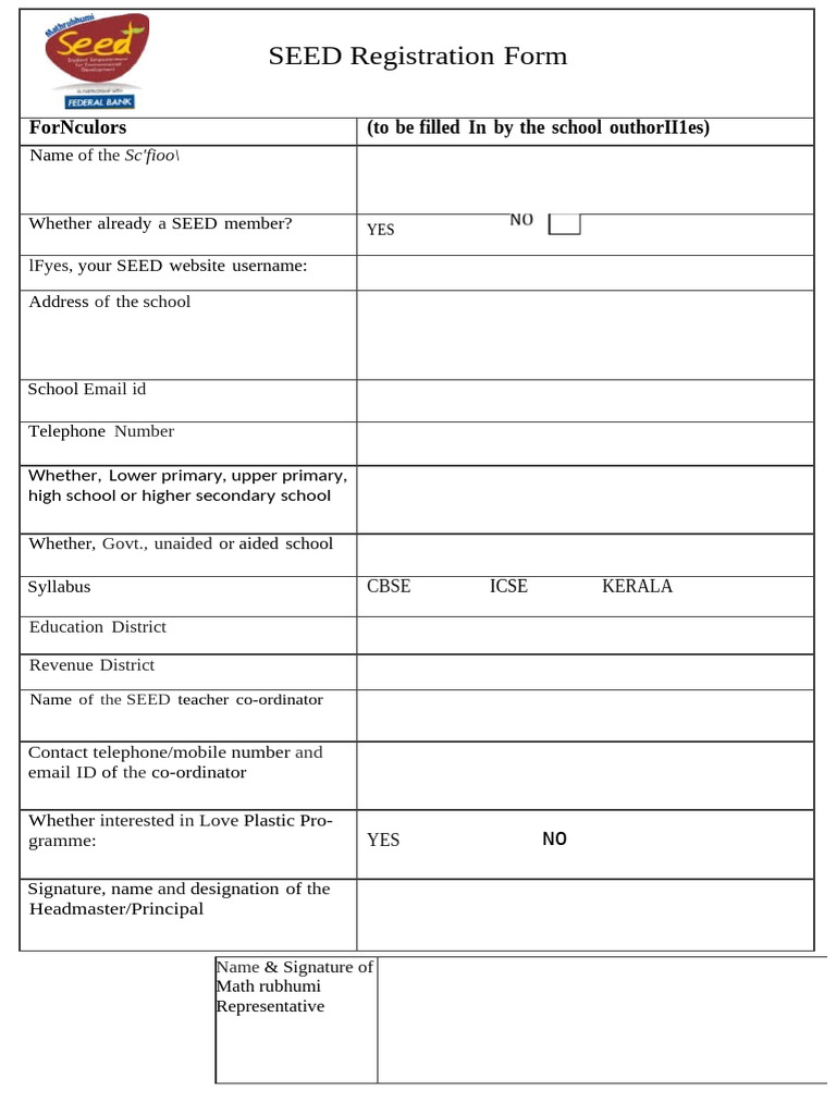 SEED Registration Form | PDF