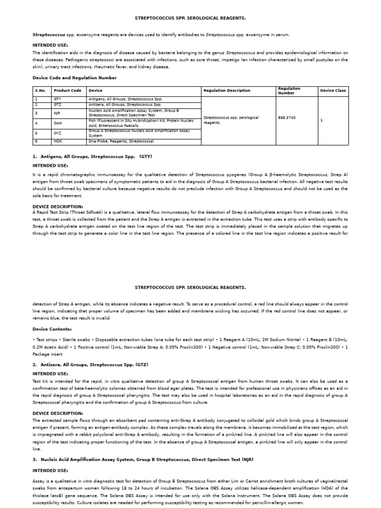 Streptococcus Spp. Serological Reagents. | PDF | Streptococcus | Infection