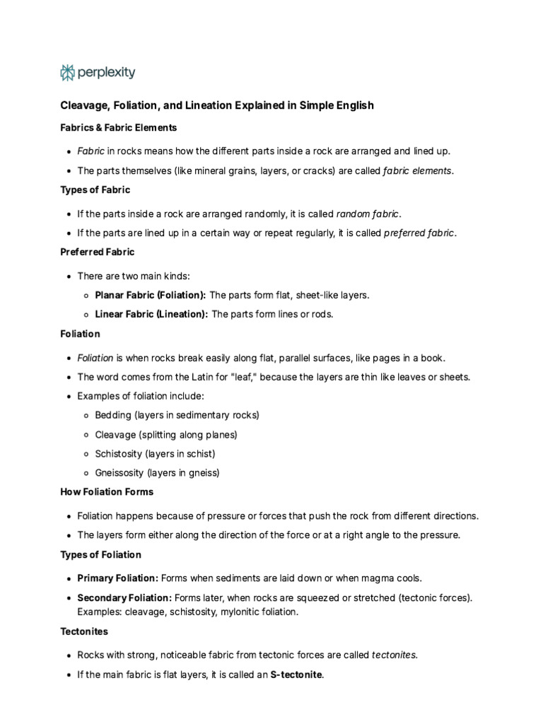 Cleavage, Foliation, and Lineation Explained in Si | PDF | Rock ...