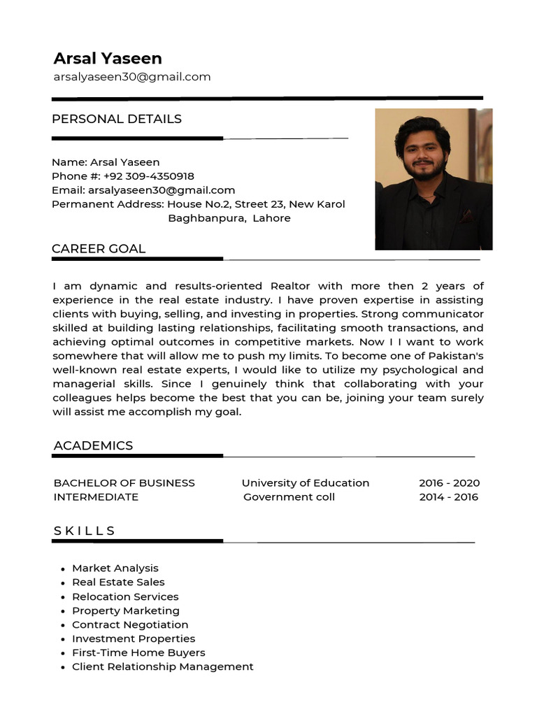 Arsal Yaseen CV - Hired DOJ 04-SEP-23 | PDF | Business Economics | Business
