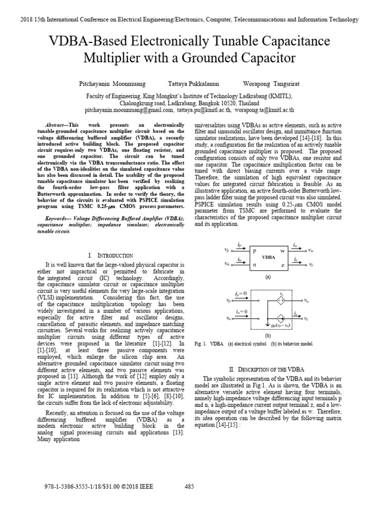 VDBA-Based Electronically Tunable Capacitance Multiplier With A ...