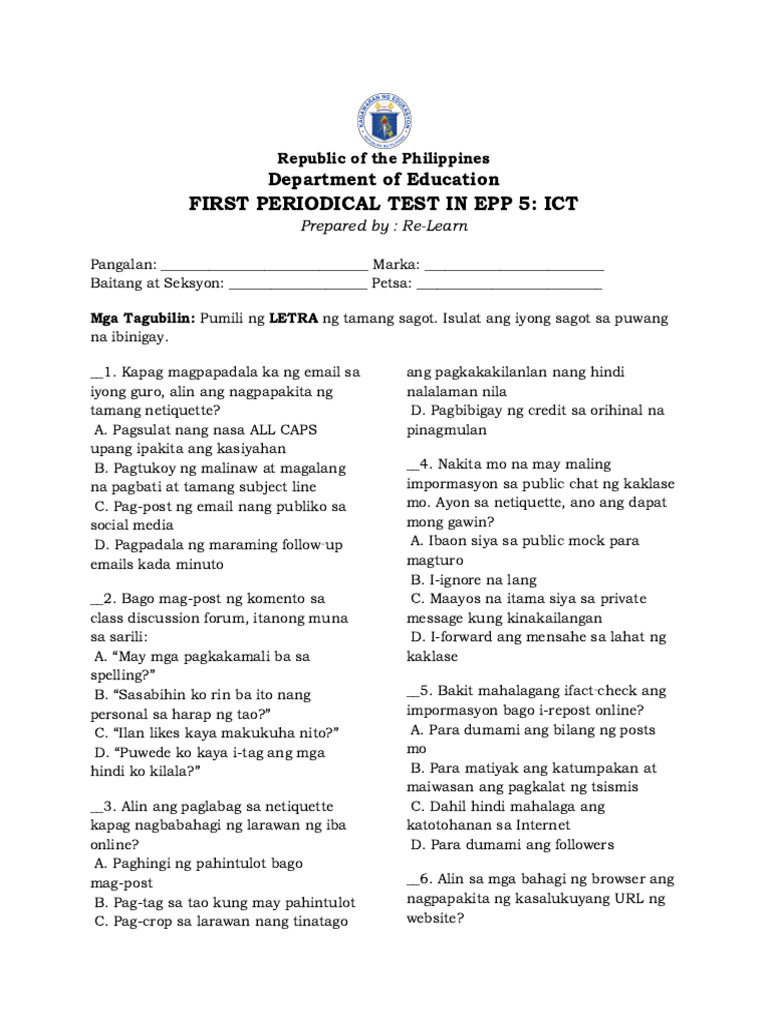 Q1 EPP 5 - ICT (Re-Learn) | PDF