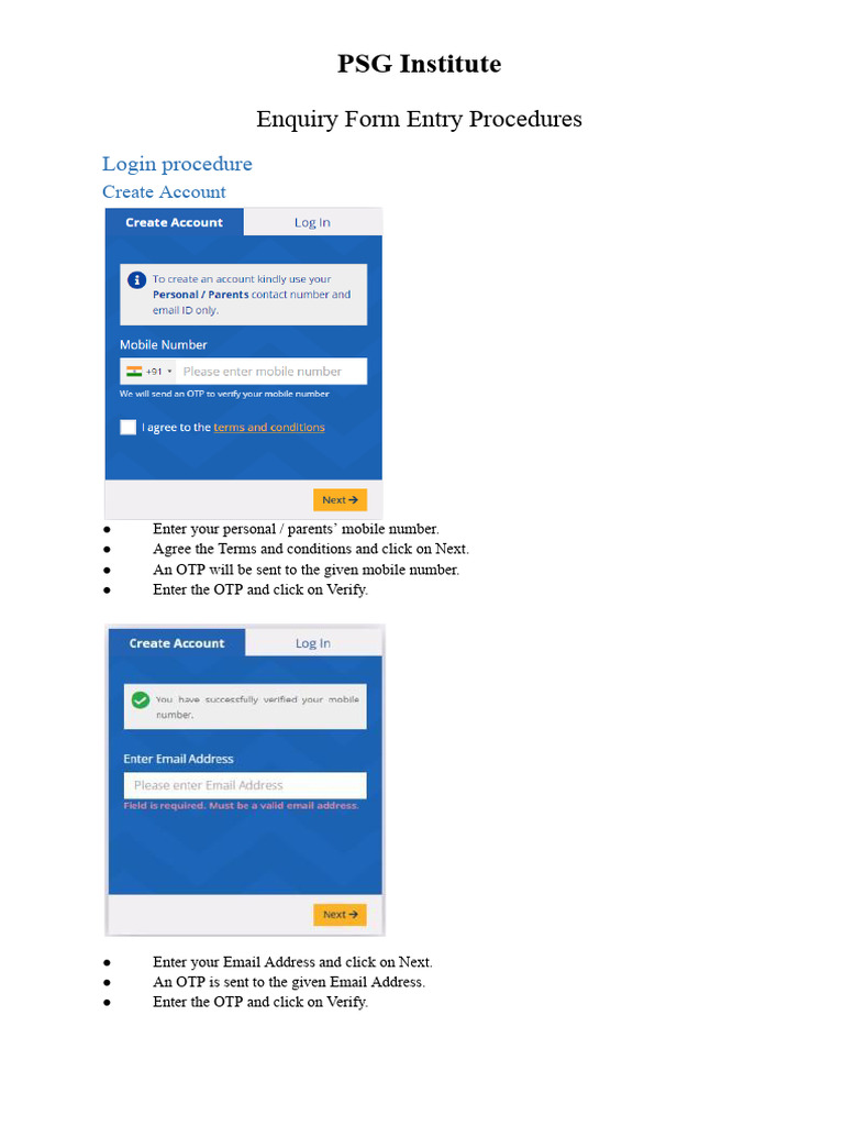 Enquiry Form Entry Procedure | PDF | Password | Login