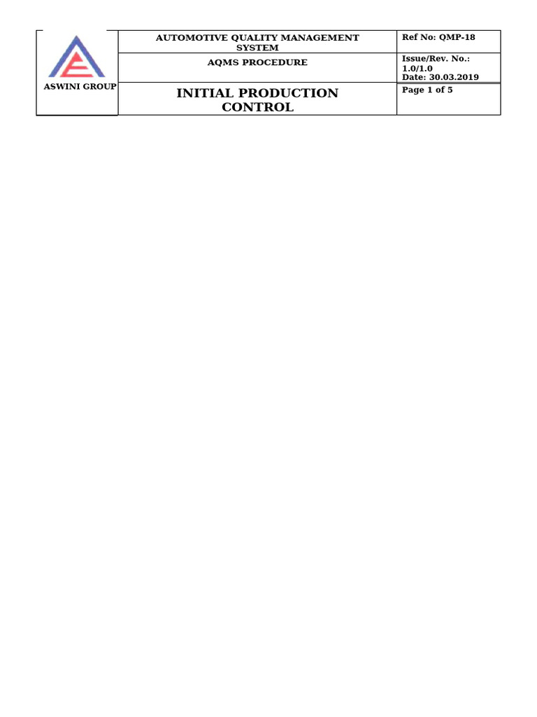QMP 18 Initial Production Control | PDF | Quality Assurance | Quality