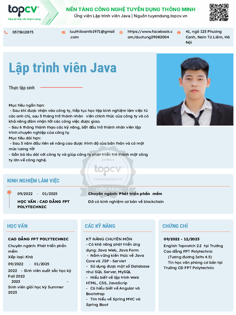 Lap Trinh Vien Java TopCV - VN 010325.153000 | PDF