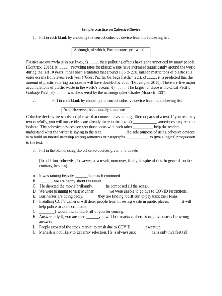 Cohesive Device Activity | PDF