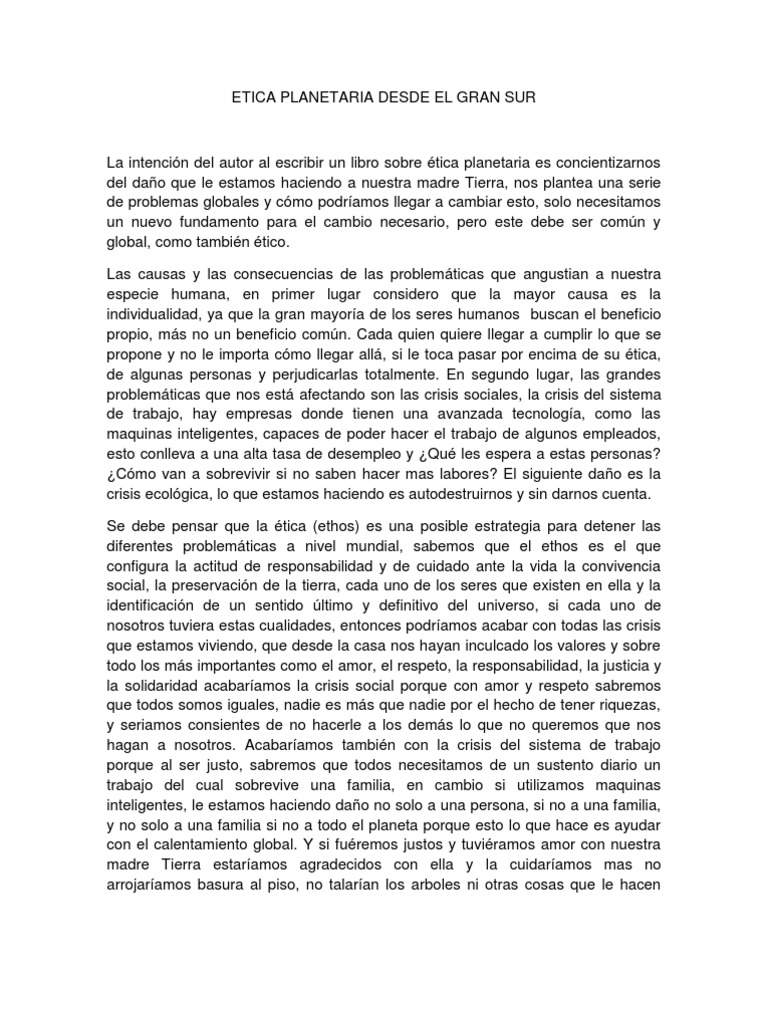 Etica Planetaria Desde El Gran Sur | PDF | Homo Sapiens | Amor