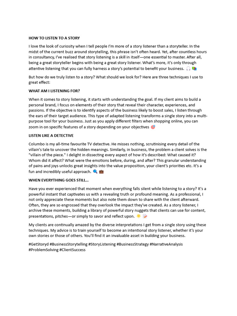 How To Listen To A Story | PDF | Storytelling | Cognition