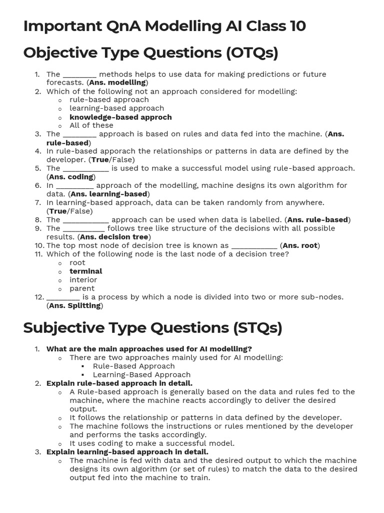 Important QnA Modelling AI Class 10 | PDF | Algorithms And Data ...