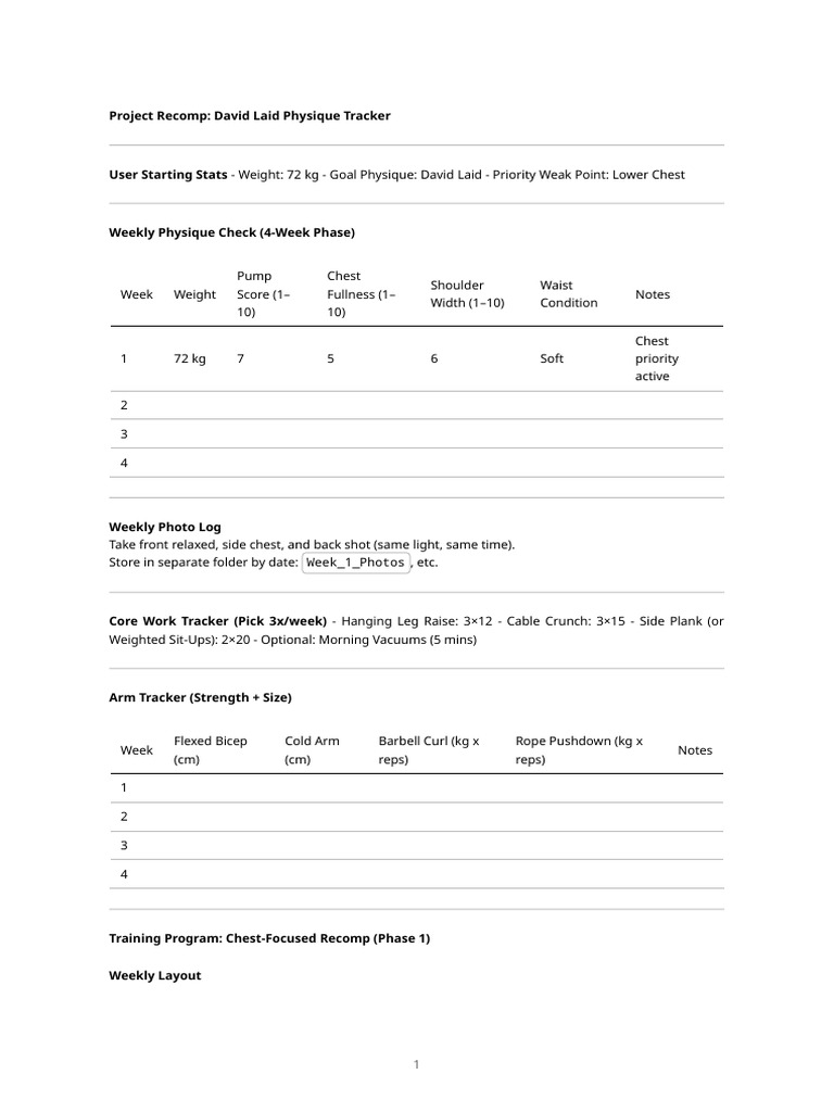 David Laid Physique Tracker | PDF | Weight Training