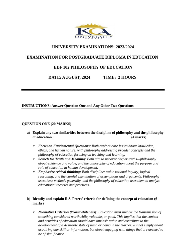 Philosophy of Education Exam Guide | PDF | Knowledge | Epistemology