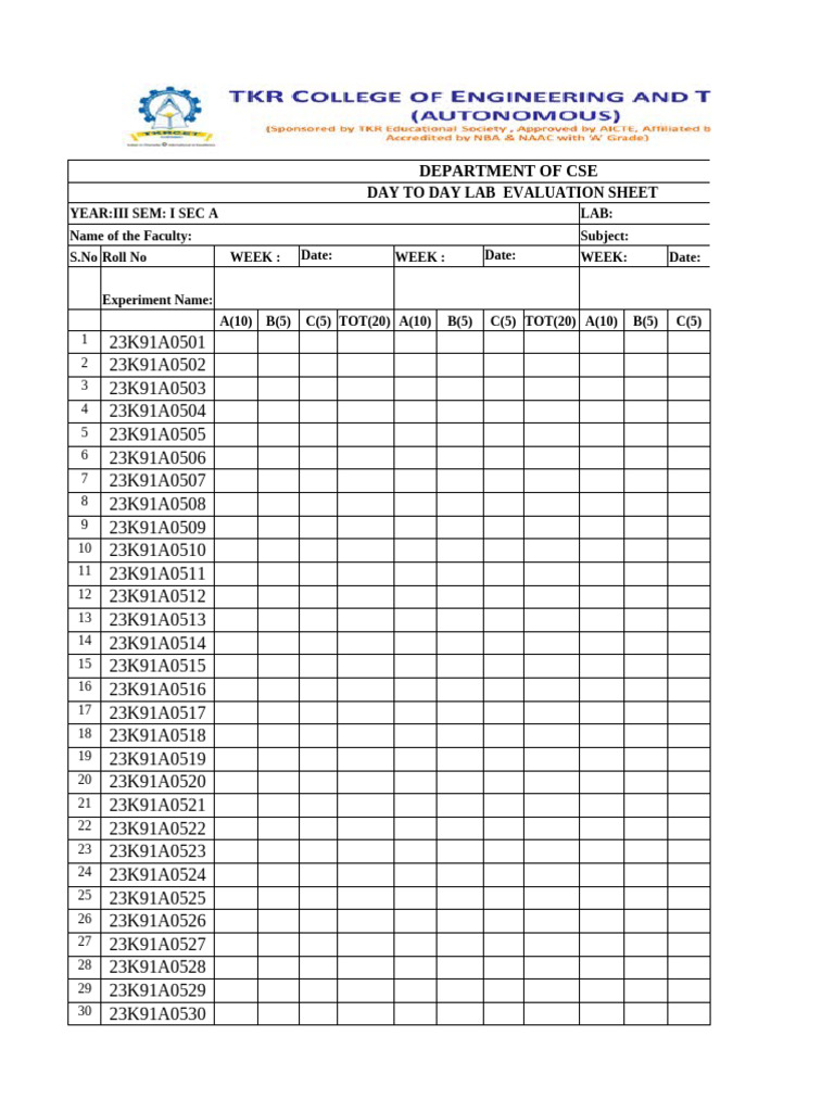 Day To Day Lab Evaluation Sheet | PDF