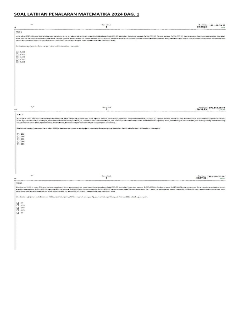 Soal Latihan Penalaran Mtk 2024 Bag 1 | PDF