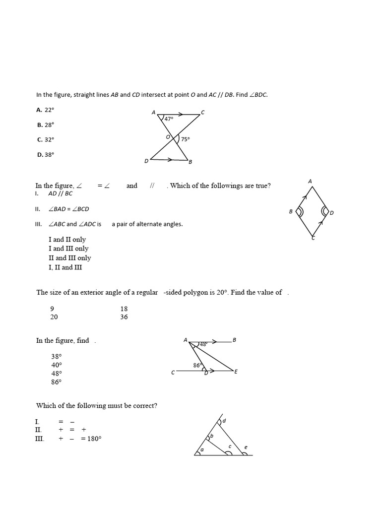 Good Hope School 13-18-1B Ch.11 Angles Related To Lines MC | PDF ...