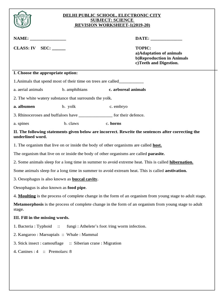 Science Grade 4 Revision Ws Answer Key - Adaptation | PDF | Reptile | Tooth