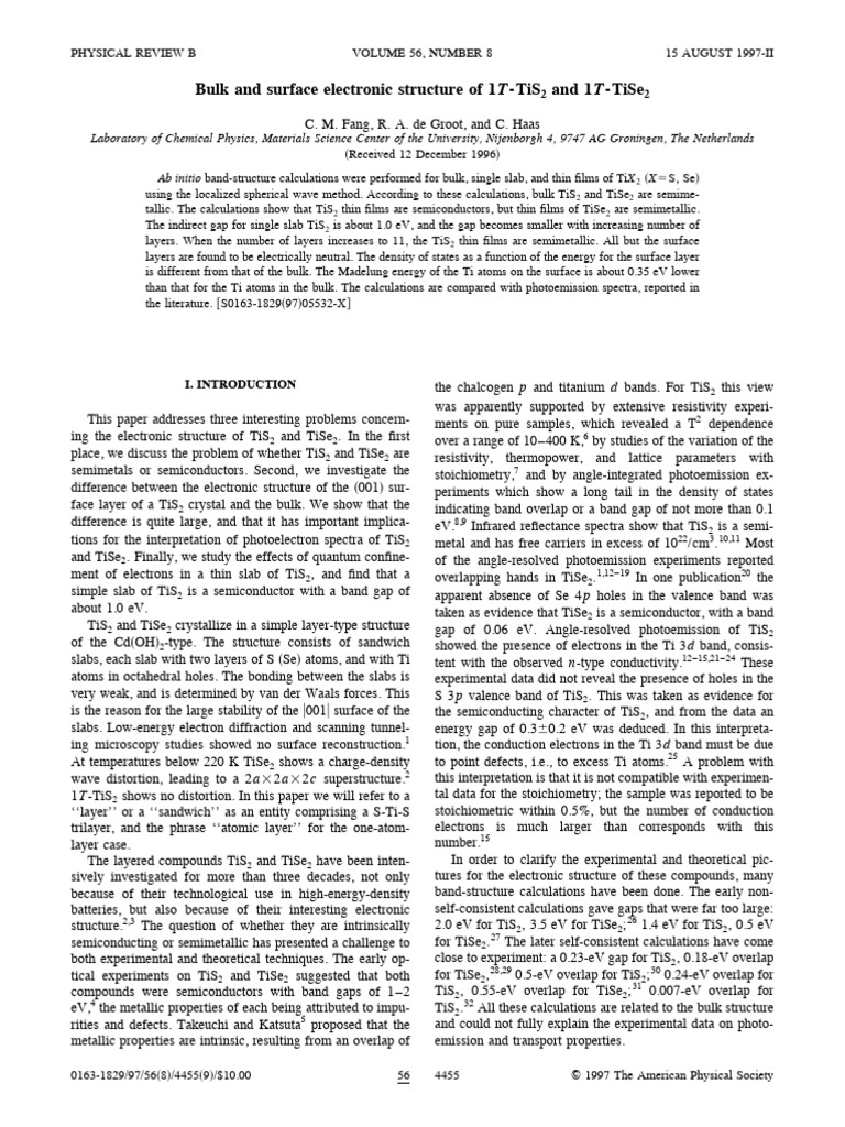 Electronic Structure of TiS2 and TiSe2 | PDF | Electronic Band ...