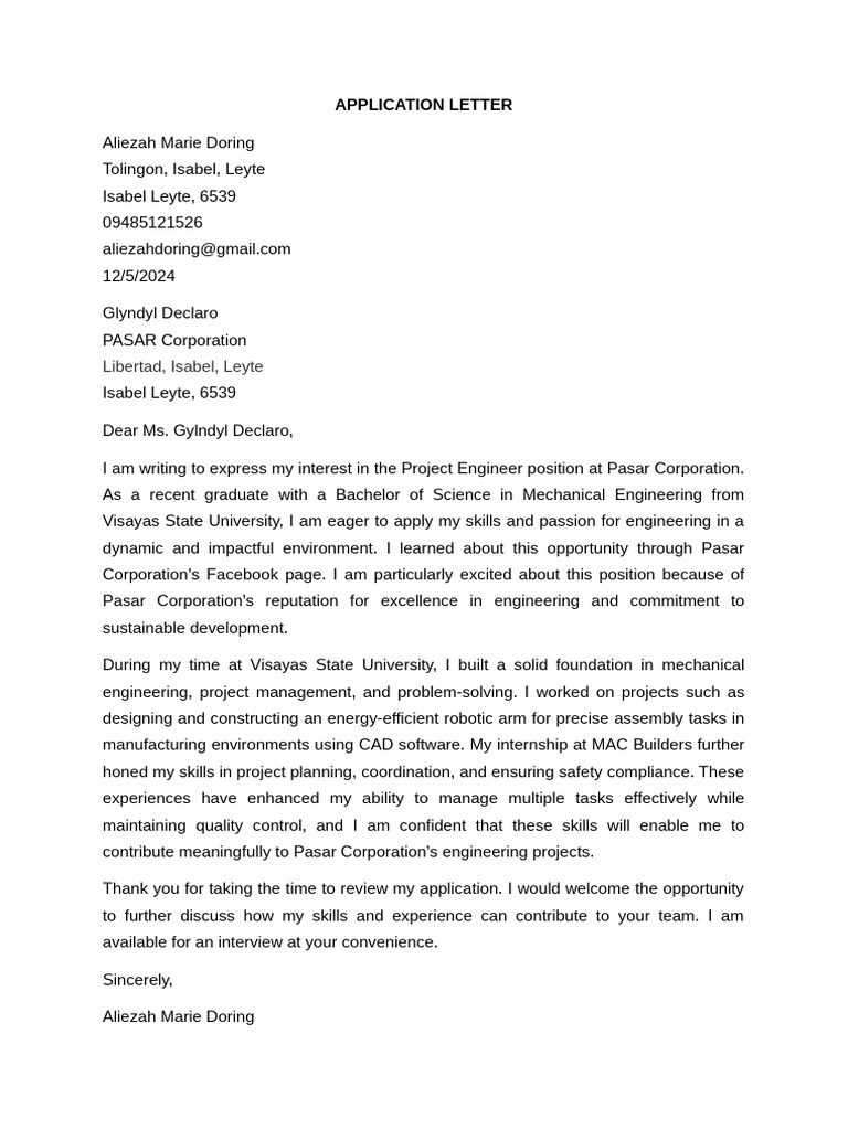 Application Letter Resume SAMPLE TEMPLATE | PDF | Engineering | Computer Aided Design