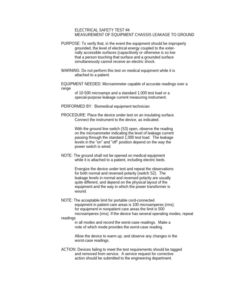 Electrical Safety Test for Medical Gear | PDF