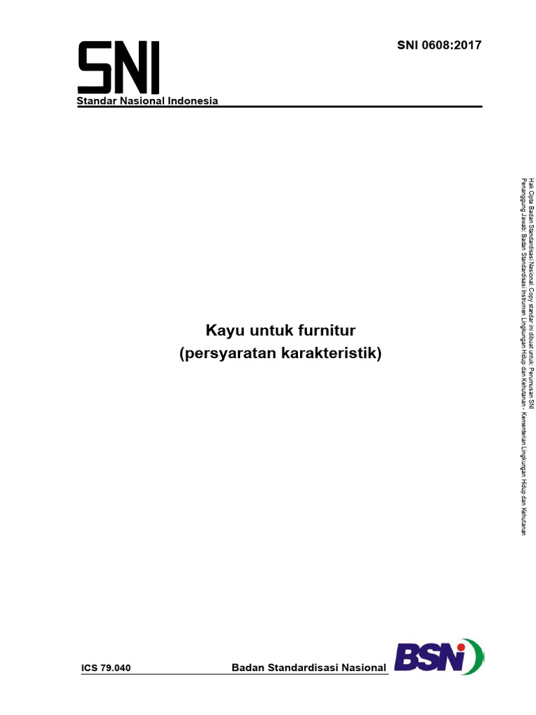SNI 0608:2017 Kayu Furnitur Standar | PDF