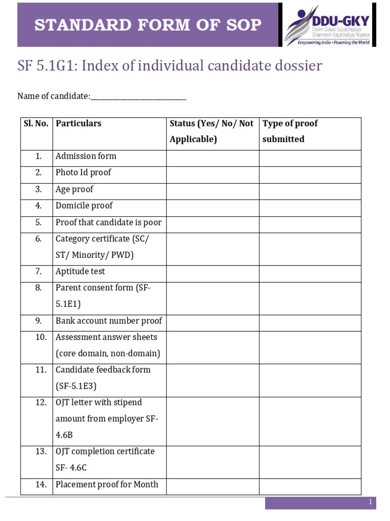 SF 5.1G1 Index of Individual Candidate Dossier | PDF | Identity ...