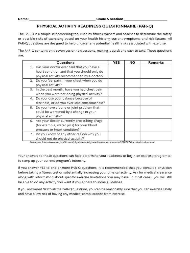 Understanding the PAR-Q Questionnaire | PDF