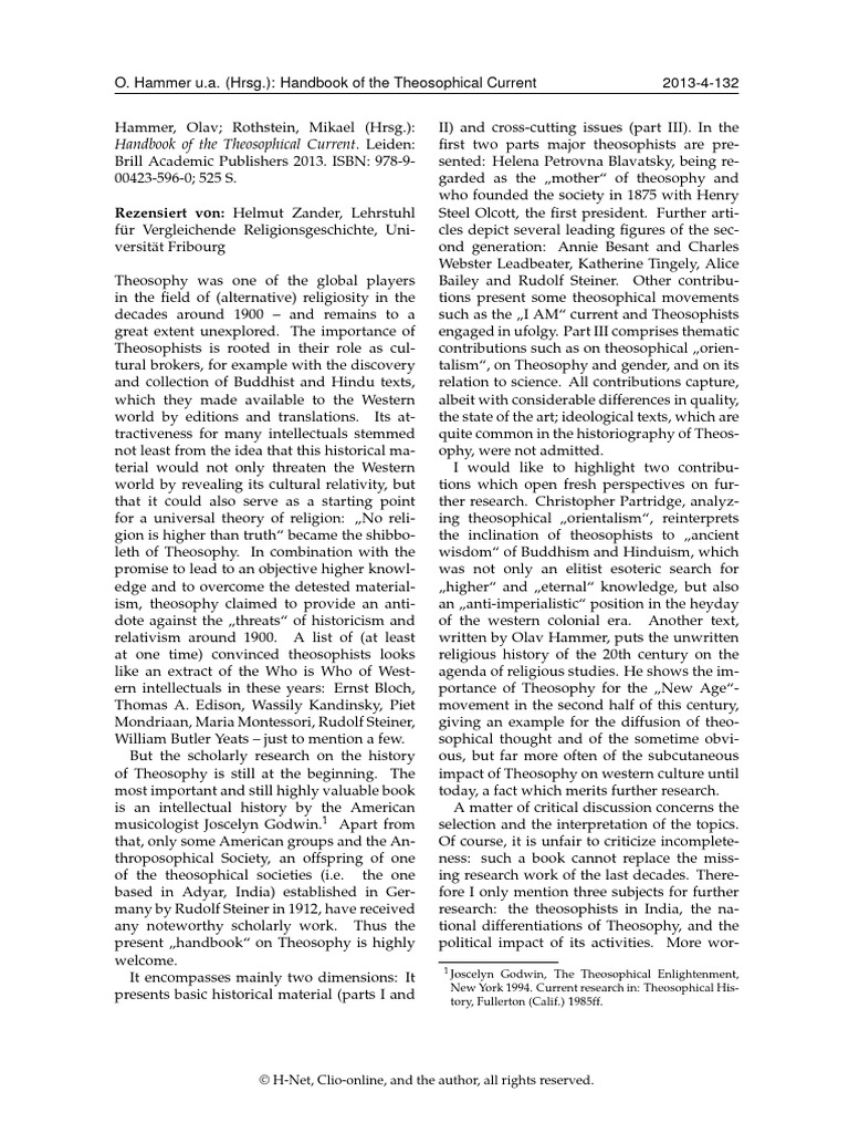 Zander-rez.-3Handbook of The Theosophical Current (Ed. Hammer) - 2013 | PDF | Theosophy