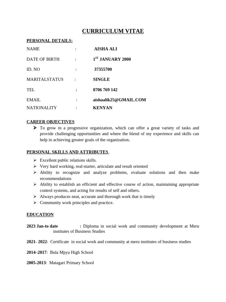 Aisha Ali CV | PDF