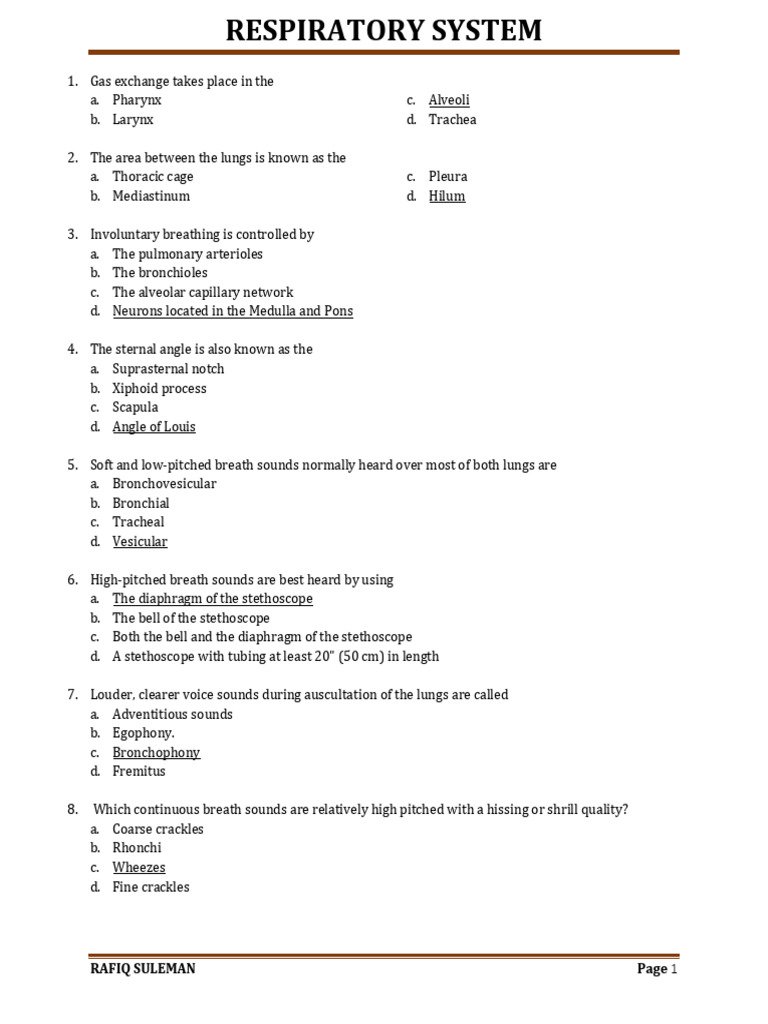 Respiratory System MCQs 2021 | PDF | Respiratory Tract | Lung
