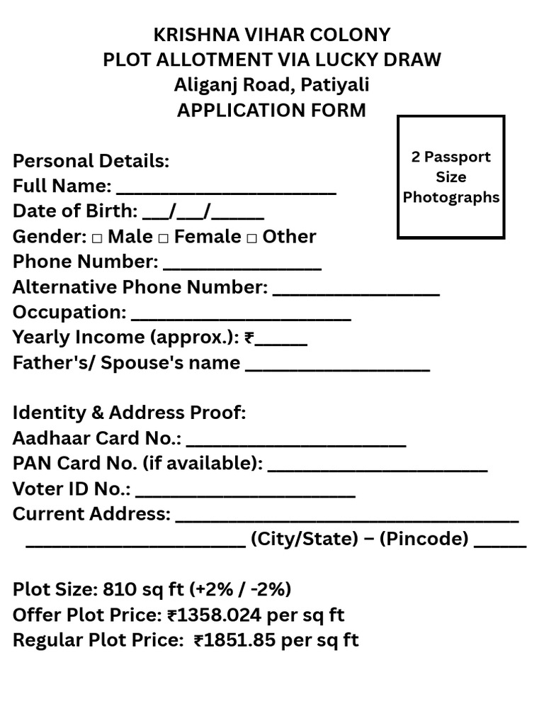 Application Form (Lucky Draw) in English and Hindi, Including 10 ...