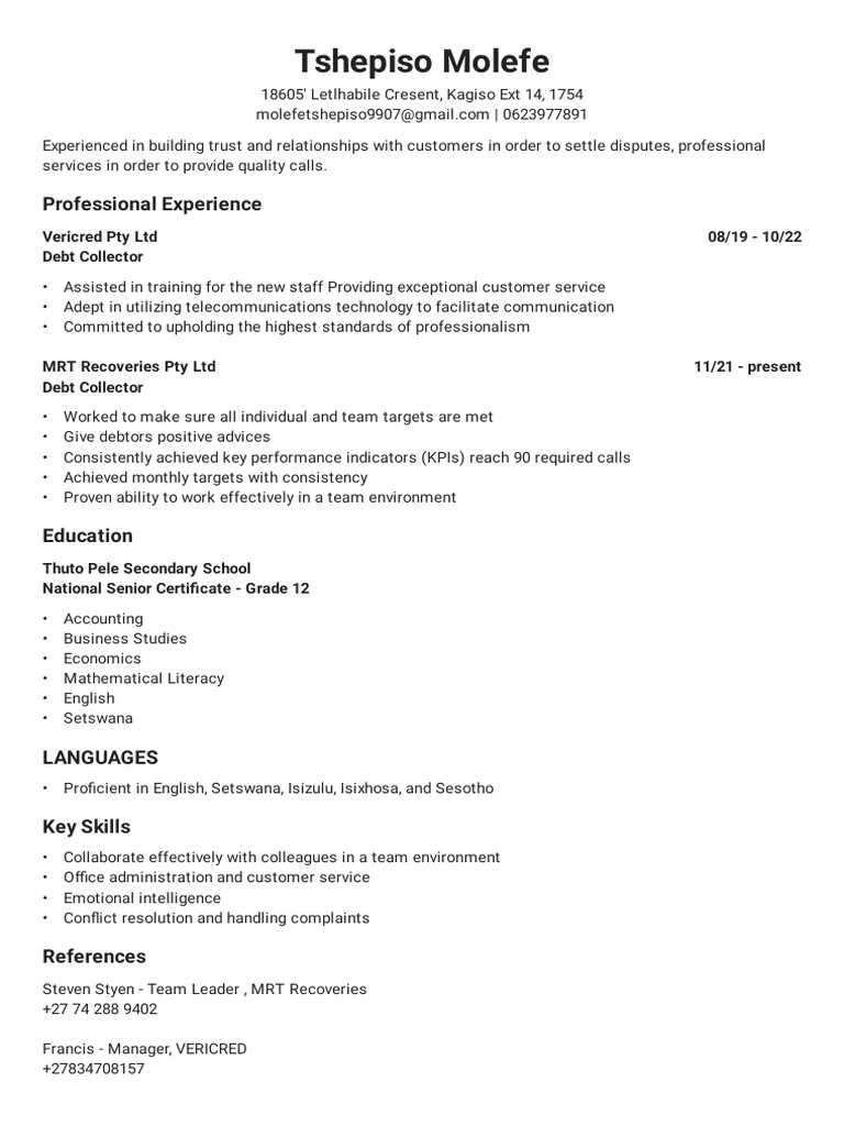 Tshepiso Molefe - Resume | PDF