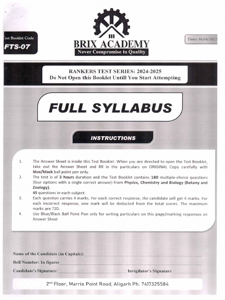 Physics Solution FTS-7 Phase-Iii Date 16-04-2025 | PDF