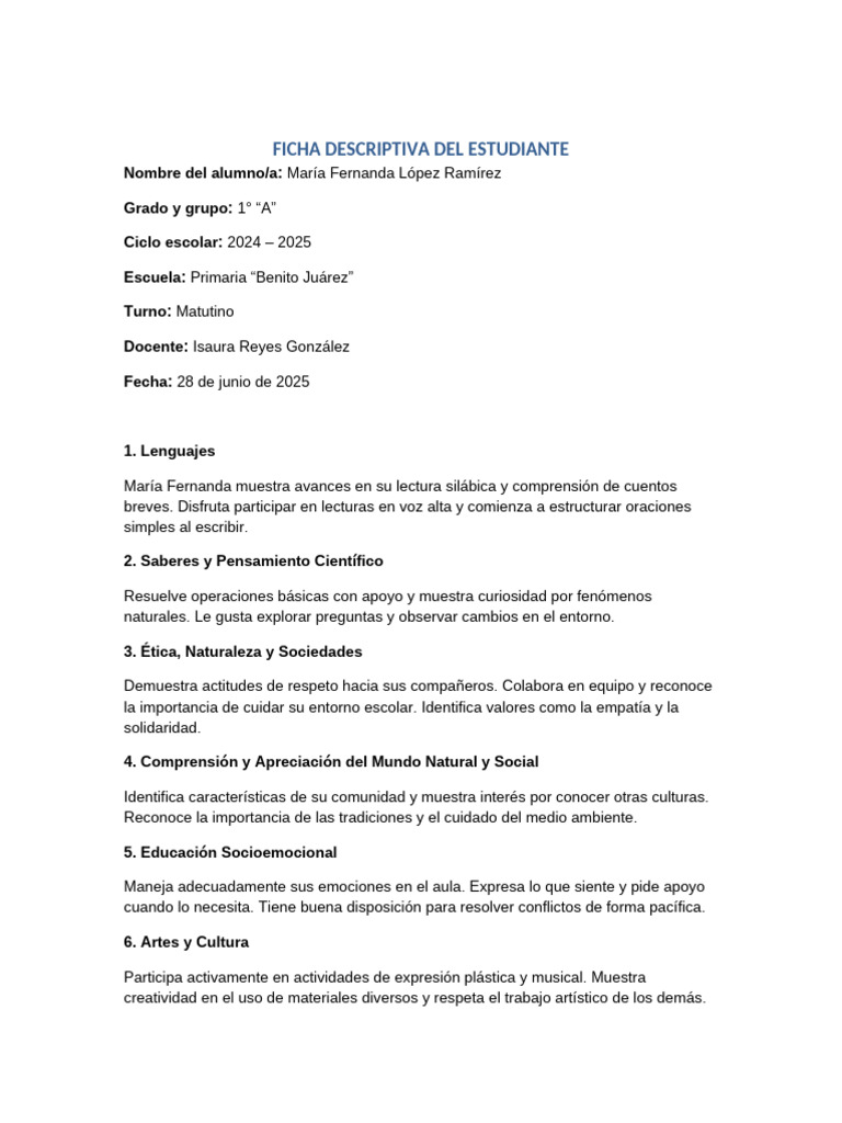 Ficha Descriptiva Ejemplo NEM | PDF