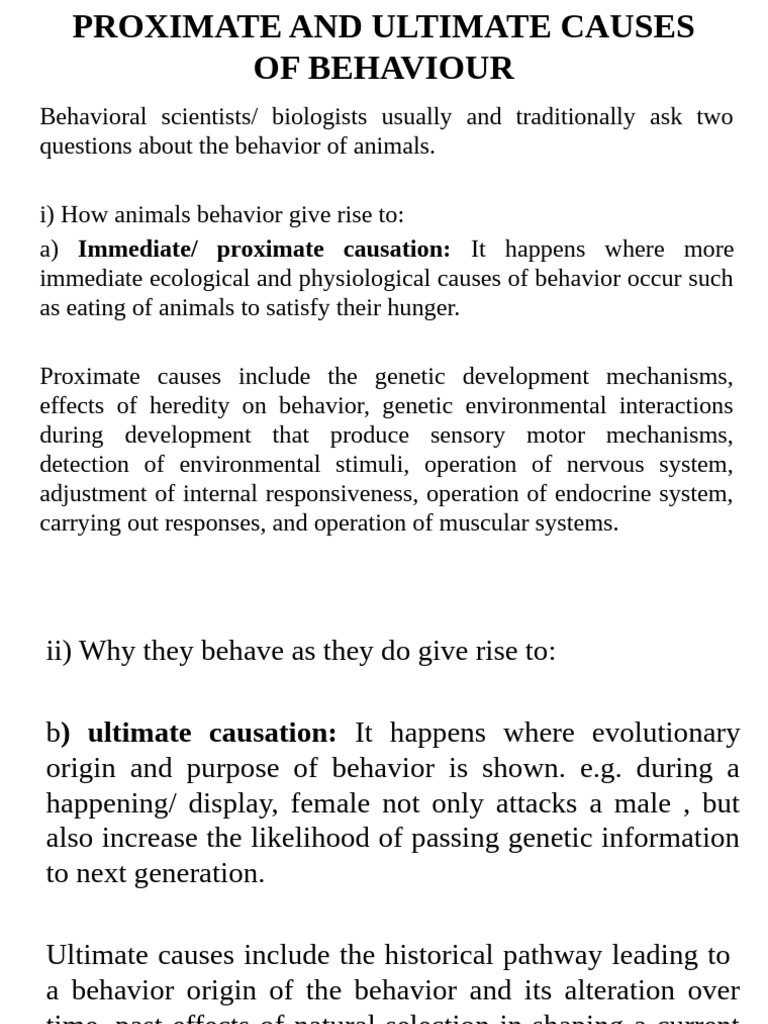 (D) Proximate and Ultimate Causes of Behavior | PDF