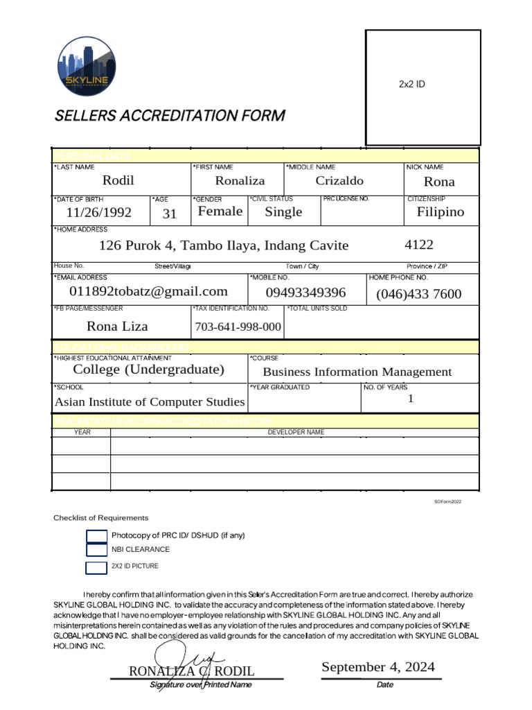 Sellers Accreditation Form 2022 | PDF