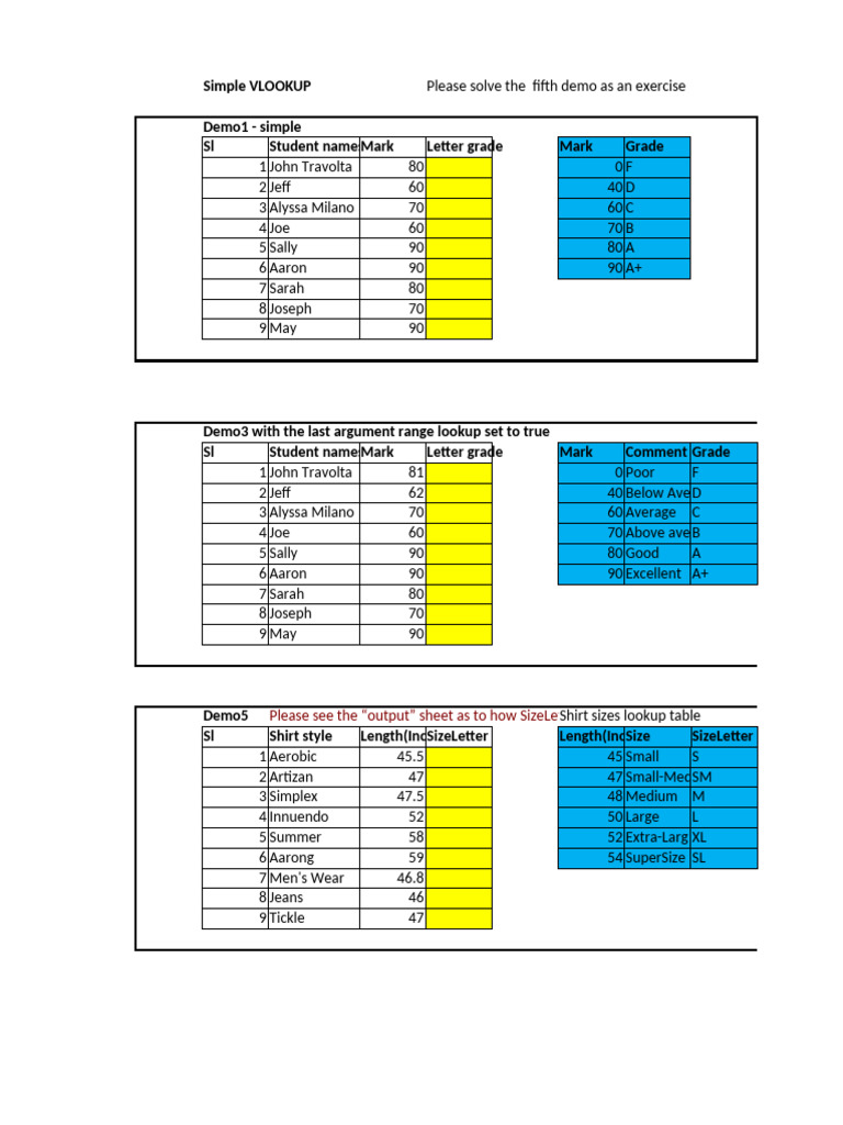 VLOOKUP Examples and Exercises Guide | PDF | Computer Programming ...