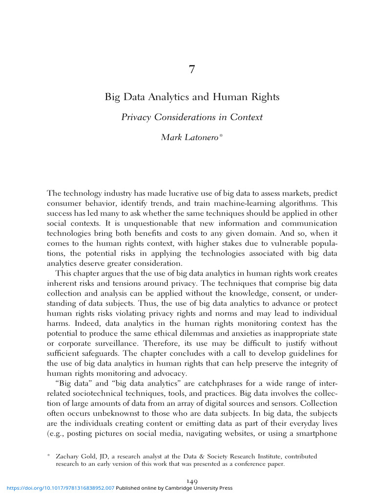 Big Data Analytics and Human Rights | PDF | Privacy | Big Data