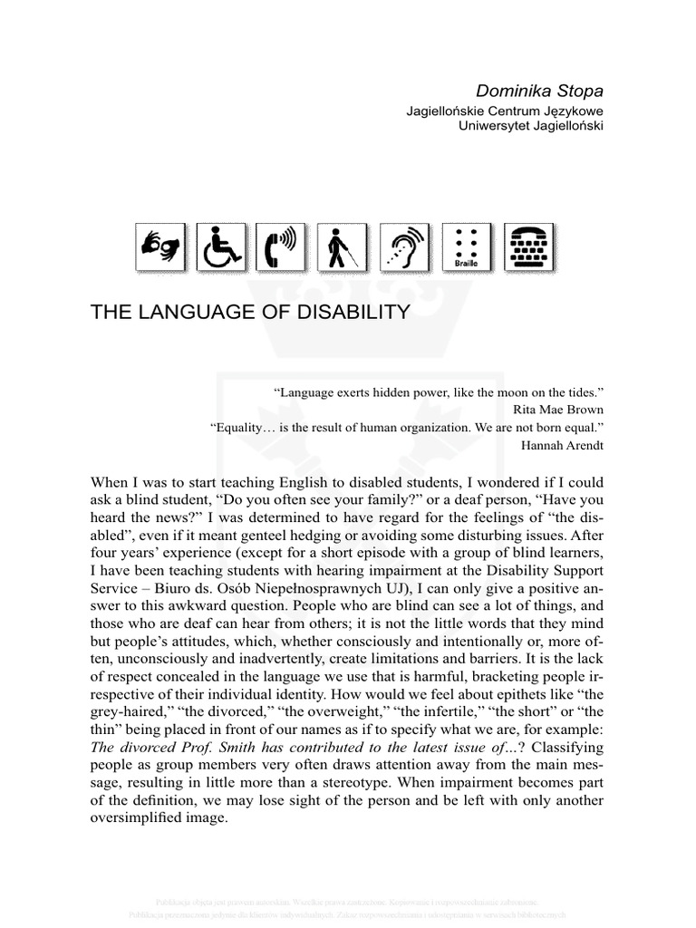 Stopa, D. (2012) - The Language of Disability. Zeszyty ...
