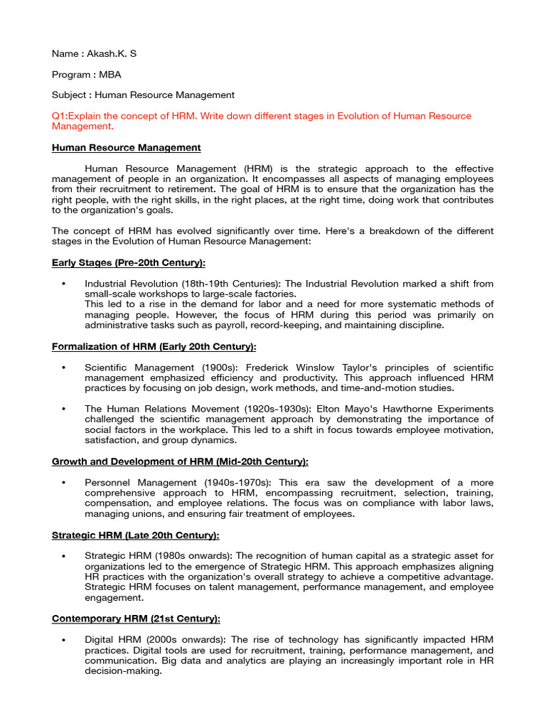 Evolution and Forecasting in HRM | PDF | Human Resource Management ...